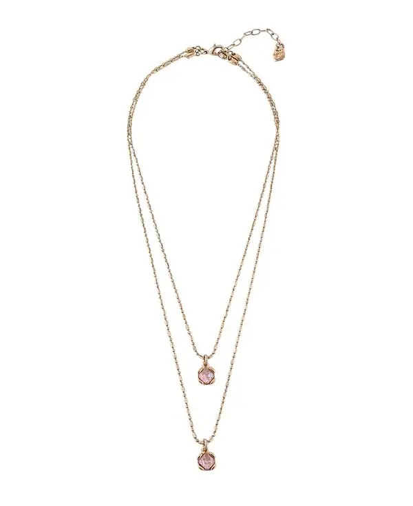 UNODE50 18k Gold Plated Layered Necklace With Pink Crystal Pendants - Silver