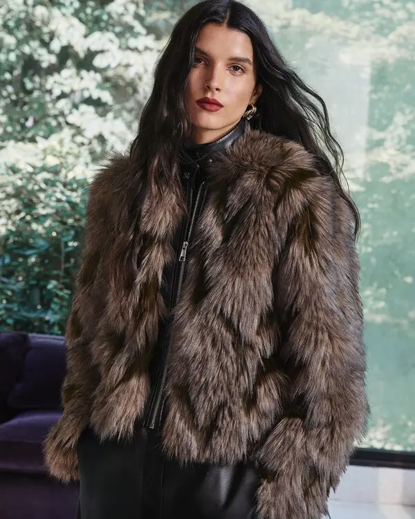 Apparis Lillet Faux Fur Patchwork Bomber Jacket - Cedar Multi