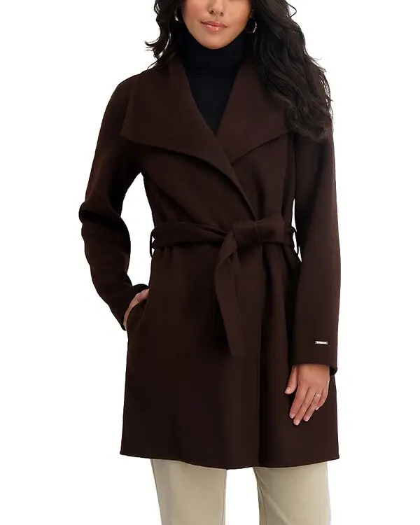 Tahari Ella Belted Wrap Coat - Chocolate