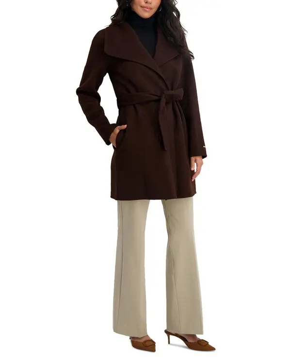 Tahari Ella Belted Wrap Coat - Chocolate