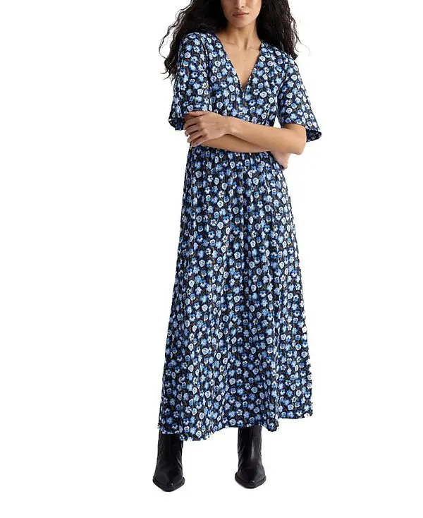 SEASALT CORNWALL Chateaux Half Sleeve Midi Dress - Pressed Pansies Sail