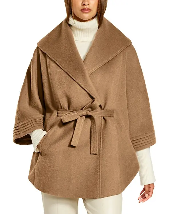 Sentaler Belted Shawl Collar Cape Coat - Dark Camel