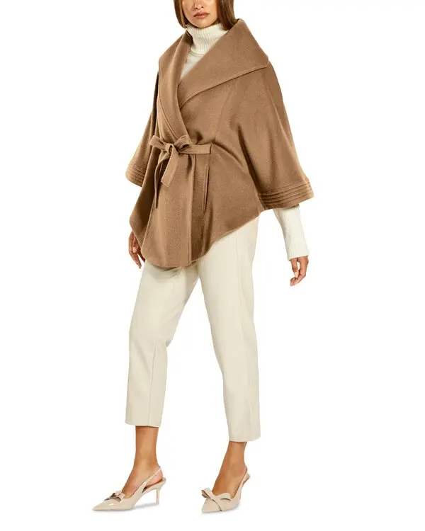 Sentaler Belted Shawl Collar Cape Coat - Dark Camel