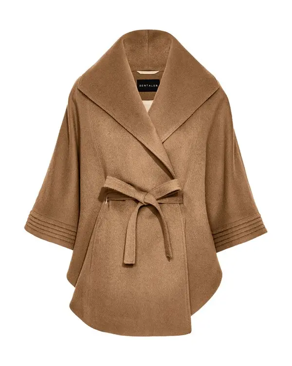 Sentaler Belted Shawl Collar Cape Coat - Dark Camel