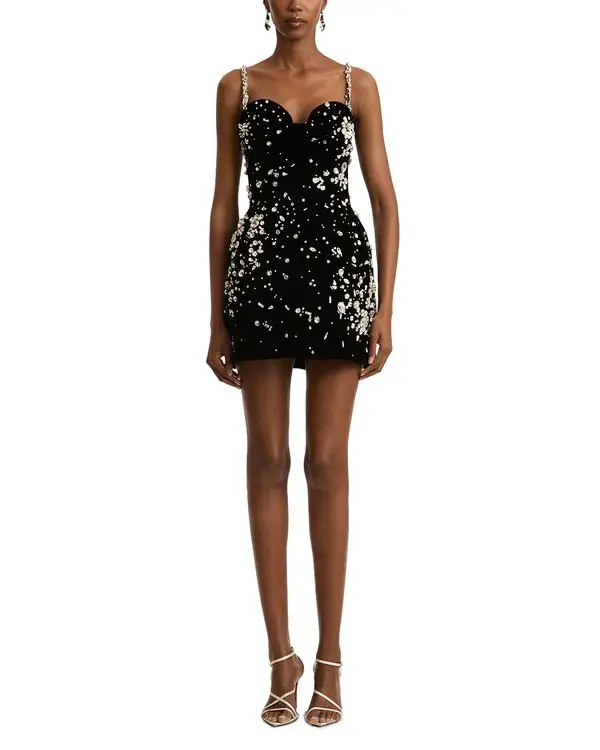 embellished strap mini dress in black Embellished Soft-Scoop Backless Fitted Mini Dress in Black - 6 main image 0