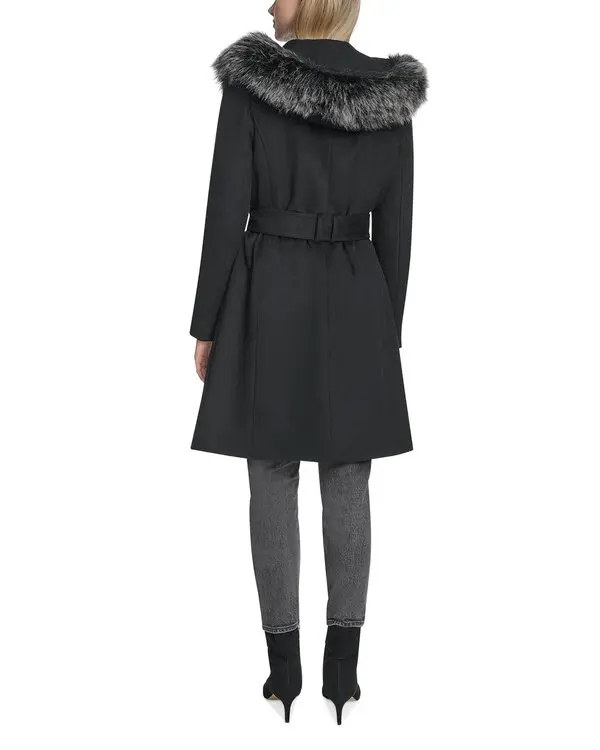 Cole Haan Single Breasted Faux Fur Hooded Coat