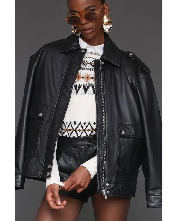 Avec Les Filles Genuine Leather Aviator Jacket