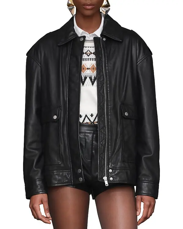 Avec Les Filles Genuine Leather Aviator Jacket
