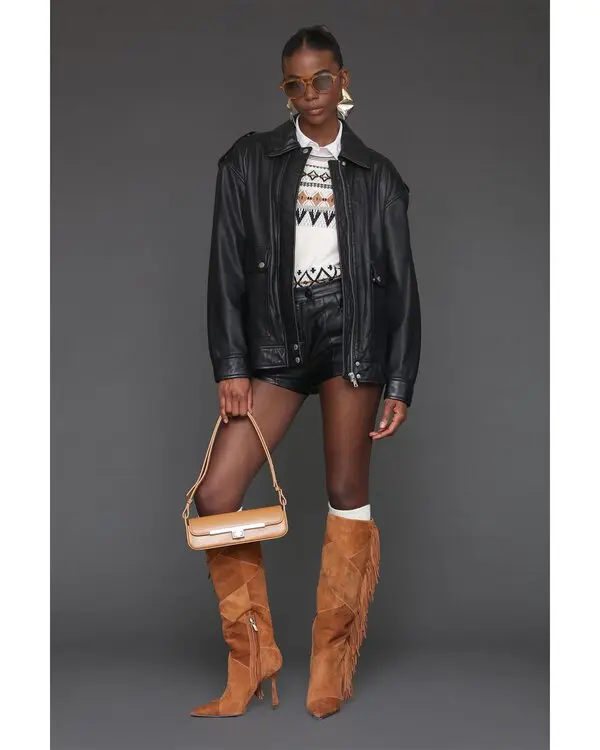 Avec Les Filles Genuine Leather Aviator Jacket