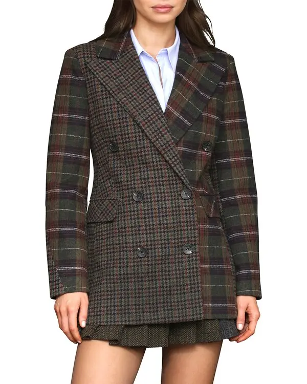 Avec Les Filles Pattern Block Plaid Blazer