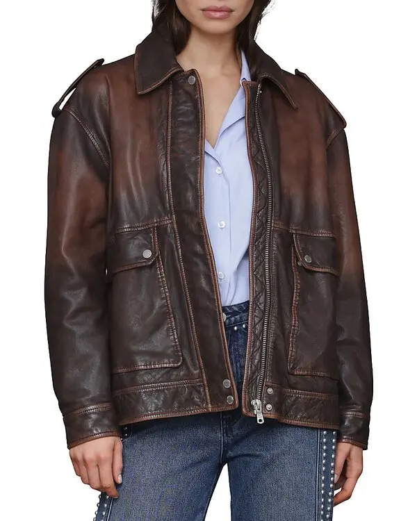 Avec Les Filles Genuine Leather Aviator Jacket