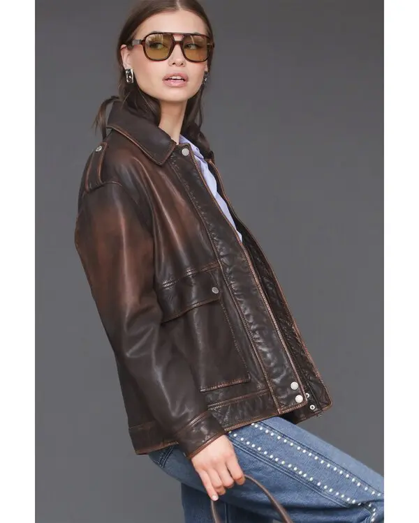 Avec Les Filles Genuine Leather Aviator Jacket