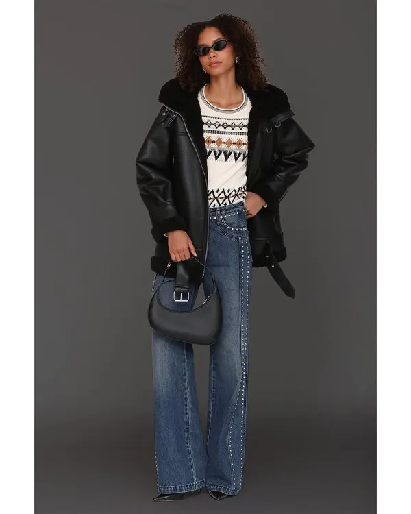 Avec Les Filles Faux Shearling Hooded Coat