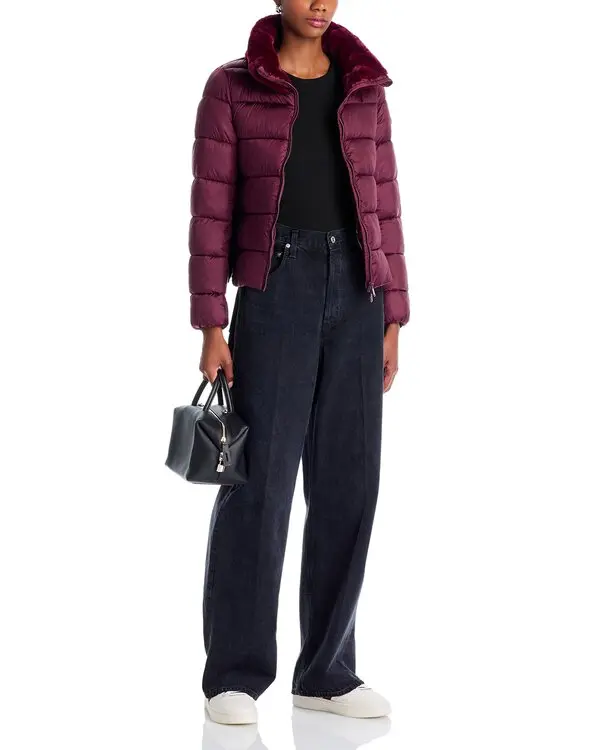 SAVE THE DUCK Mei Faux Fur Trim Quilted Jacket - Wine Red