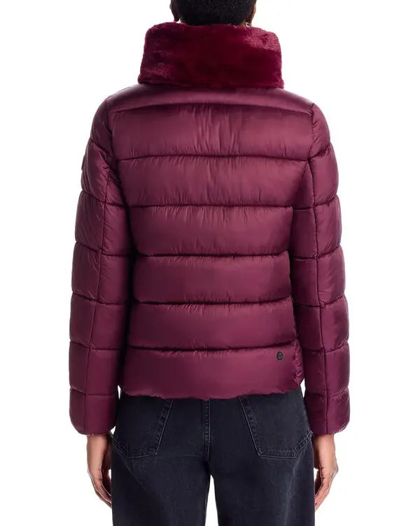 SAVE THE DUCK Mei Faux Fur Trim Quilted Jacket - Wine Red