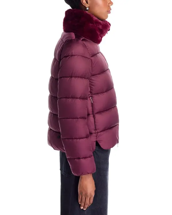 SAVE THE DUCK Mei Faux Fur Trim Quilted Jacket - Wine Red