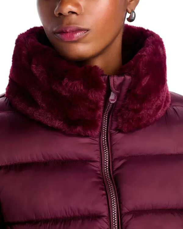 SAVE THE DUCK Mei Faux Fur Trim Quilted Jacket - Wine Red