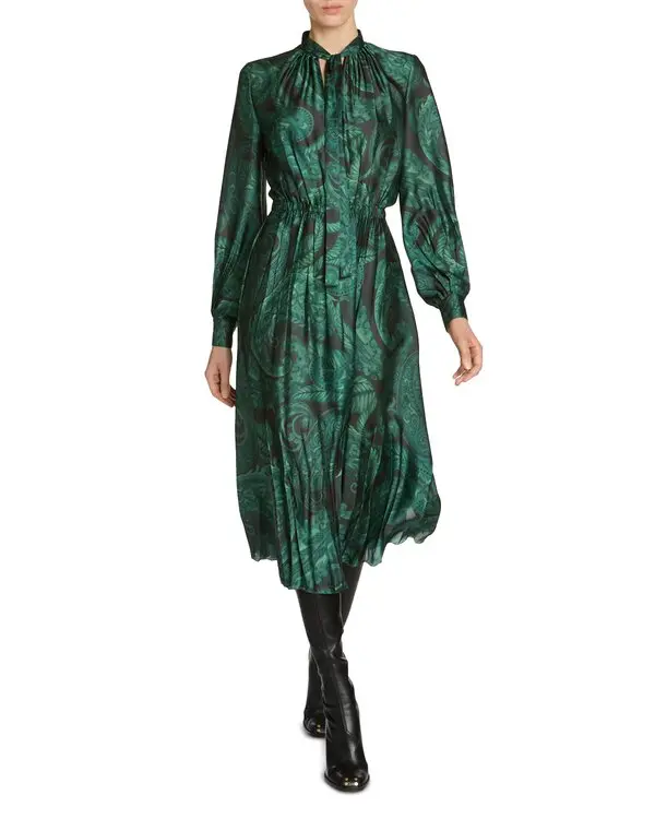 Etro Printed Tie Neck Midi Dress