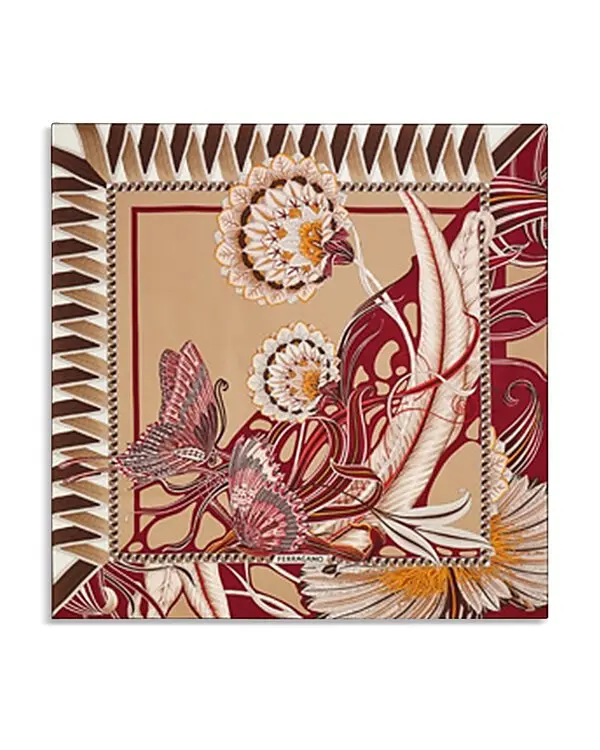 FERRAGAMO Giada Print Silk Scarf - Nude/ Cher