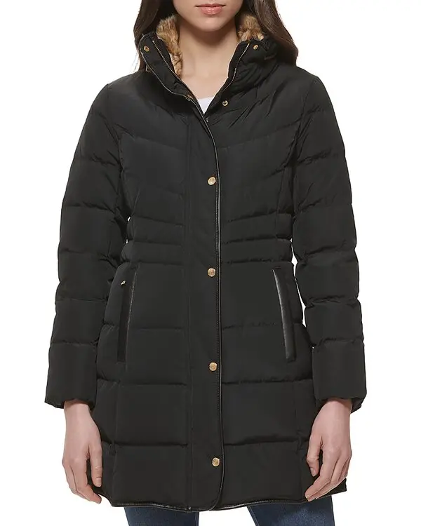 Cole Haan Quilted Coat With Hidden Hood