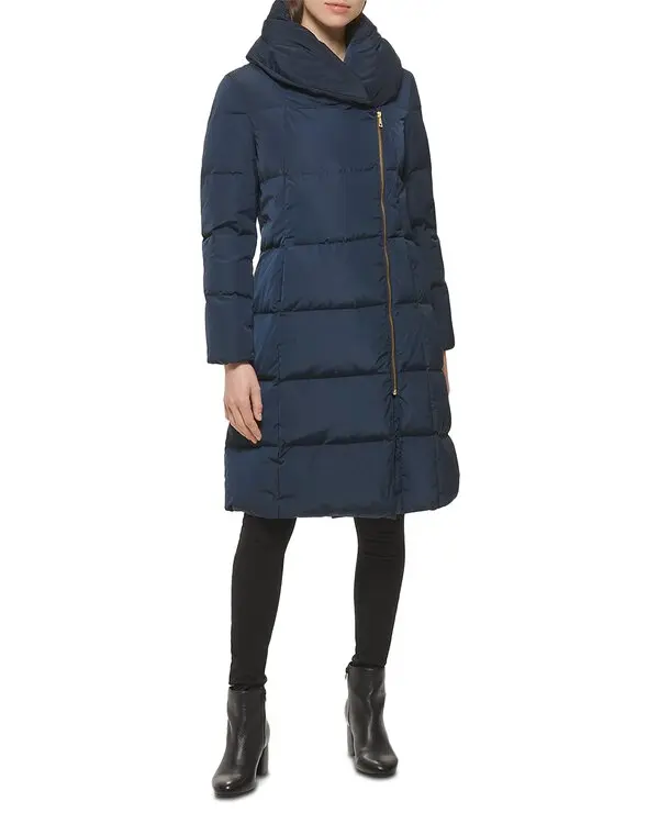 Cole Haan Taffeta Down Zip-front Coat - Navy