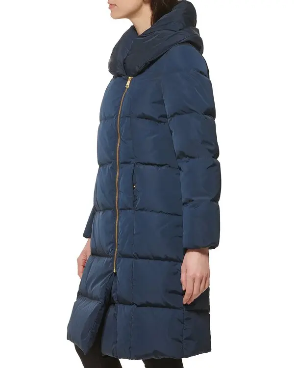 Cole Haan Taffeta Down Zip-front Coat - Navy