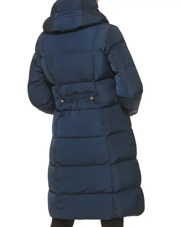 Cole Haan Taffeta Down Zip-front Coat - Navy