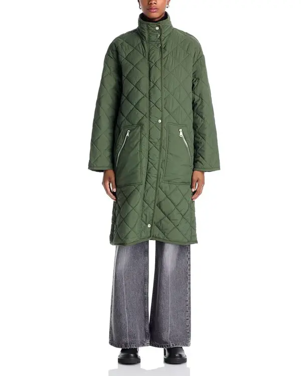 Bernardo Quilted Woven Coat - Olive