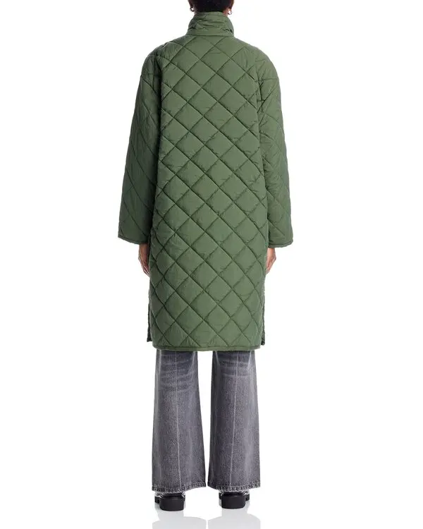 Bernardo Quilted Woven Coat - Olive