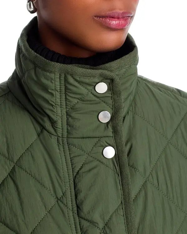 Bernardo Quilted Woven Coat - Olive