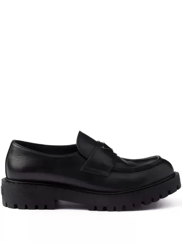Prada Enamelled-triangle Logo Leather Loafers