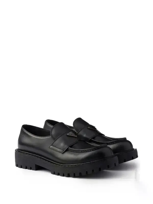 Prada Enamelled-triangle Logo Leather Loafers