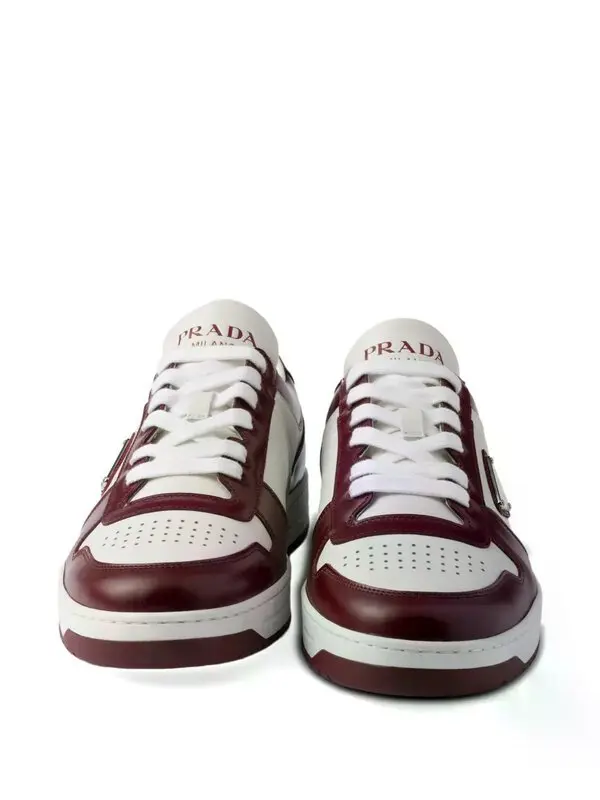 Prada Downtown Panelled Leather Sneakers - Red