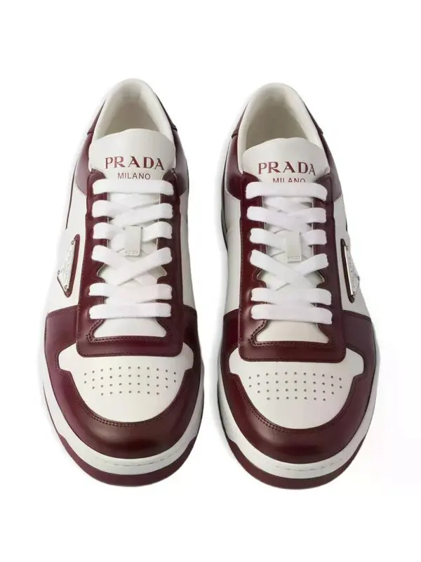 Prada Downtown Panelled Leather Sneakers - Red