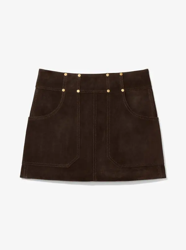 Michael Kors Suede Mini Skirt With Gold-tone Detailing