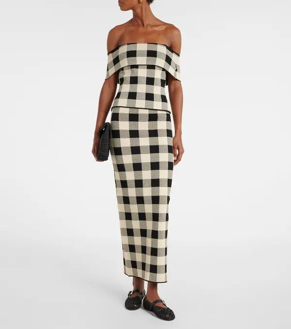 Posse Pippa Checked Off-shoulder Top - Multicoloured