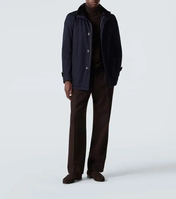 Herno Virgin Wool Jacket With Detachable Shearling Collar