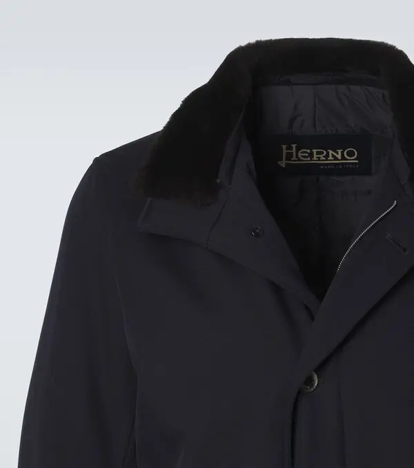 Herno Virgin Wool Jacket With Detachable Shearling Collar