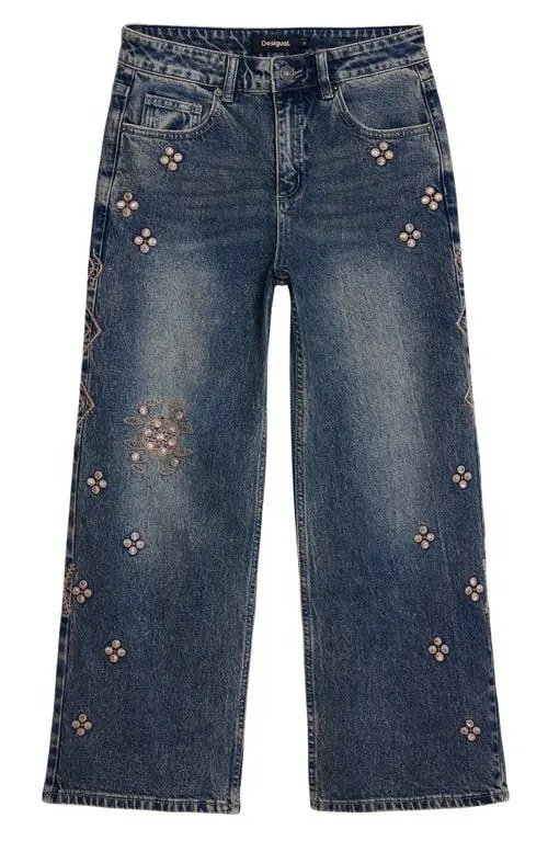Desigual Wide Leg Embroidered Jeans