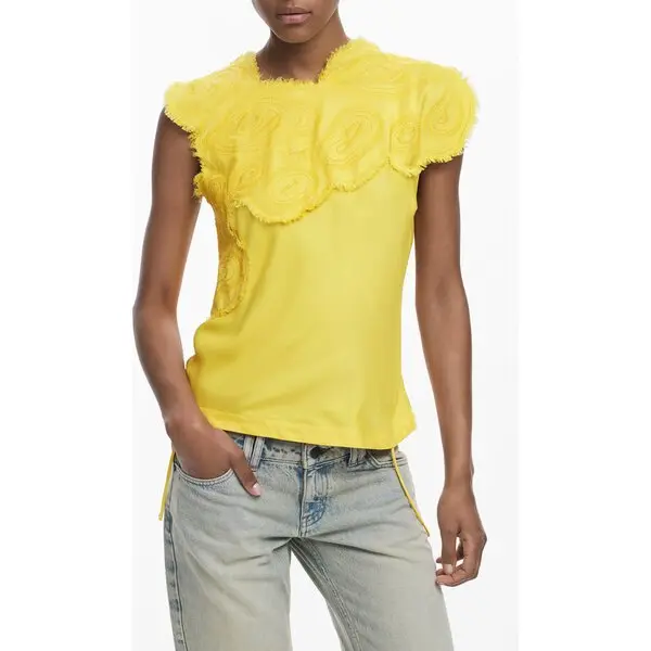 Desigual Raw Edge Embroidered Top