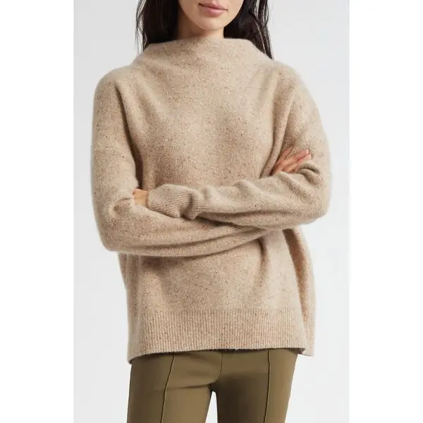 Vince Donegal Funnel Neck Cashmere Sweater - Heather Oat Donegal
