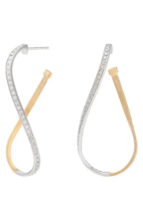 Marco Bicego Marrakech Pavé Diamond Twist Hoop Earrings - Yellow Gold