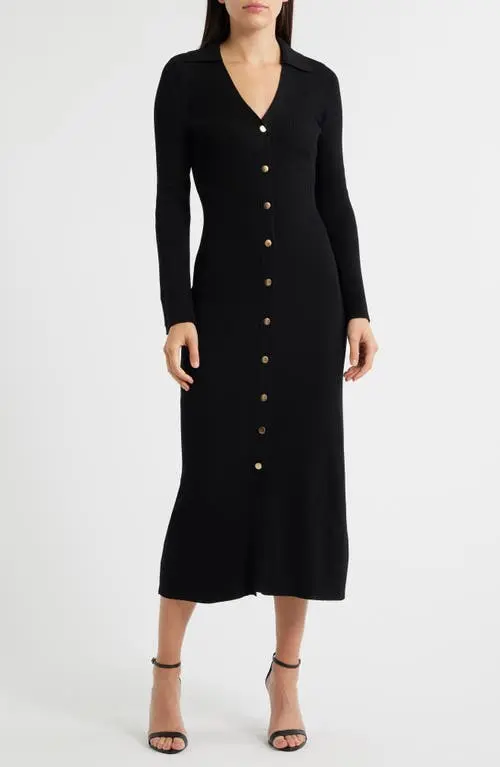 Julia Jordan Collar Long Sleeve Rib Maxi Sweater Dress - Black