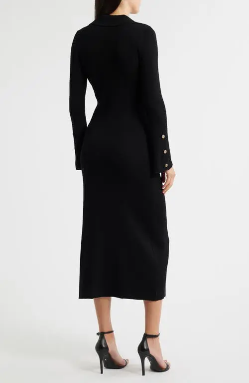 Julia Jordan Collar Long Sleeve Rib Maxi Sweater Dress - Black