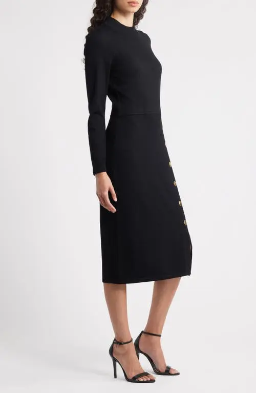 Julia Jordan Button Detailed Mock Neck Midi Sweater Dress - Black