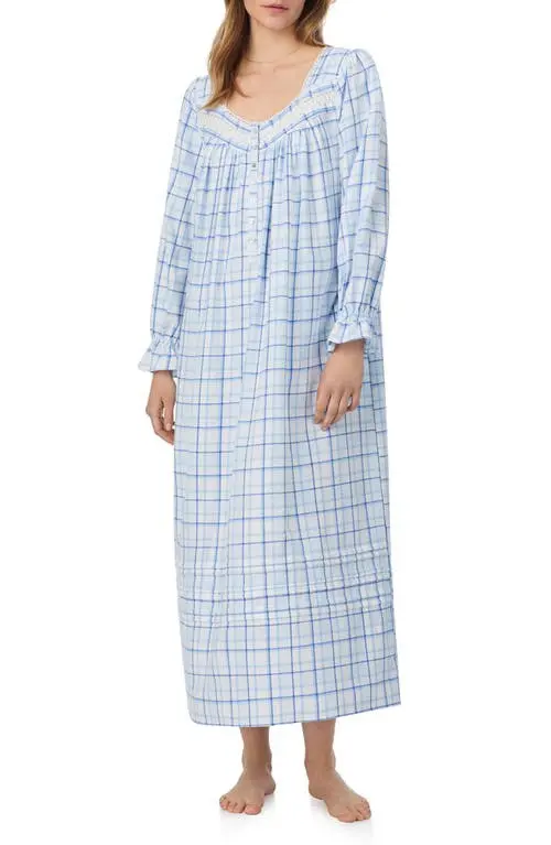 Eileen West Long Sleeve Cotton Flannel Ballet Nightgown - Blue/plaid