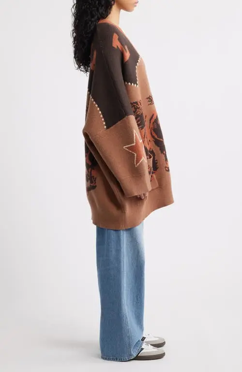 DRESSED IN LALA Wild Mustang Oversized Cardigan - Brown