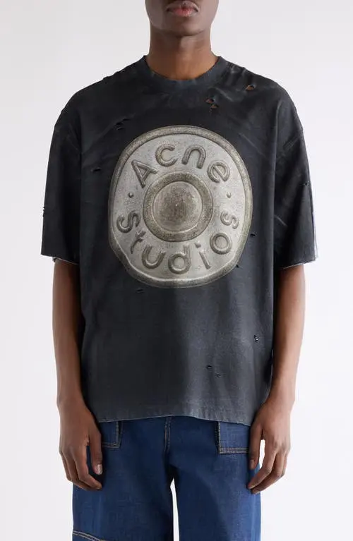 Acne Studios Exford U Distressed Coated Button Logo Graphic T-shirt