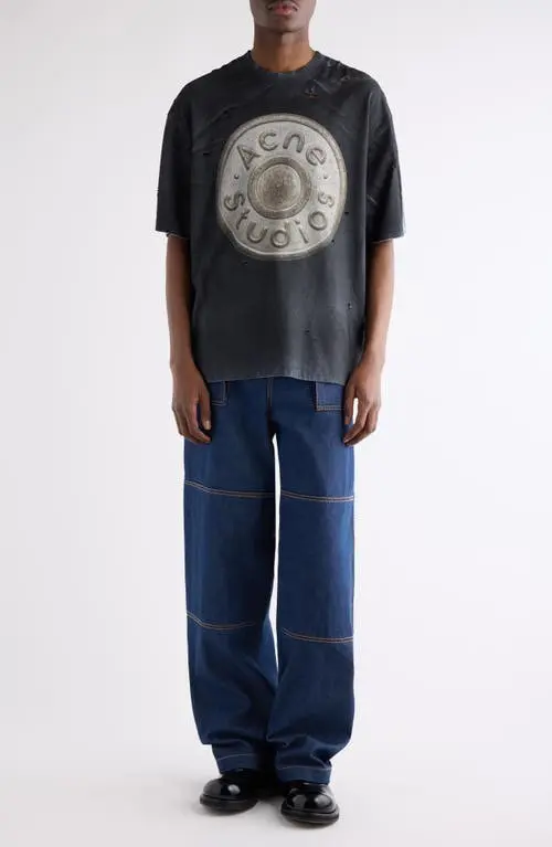 Acne Studios Exford U Distressed Coated Button Logo Graphic T-shirt