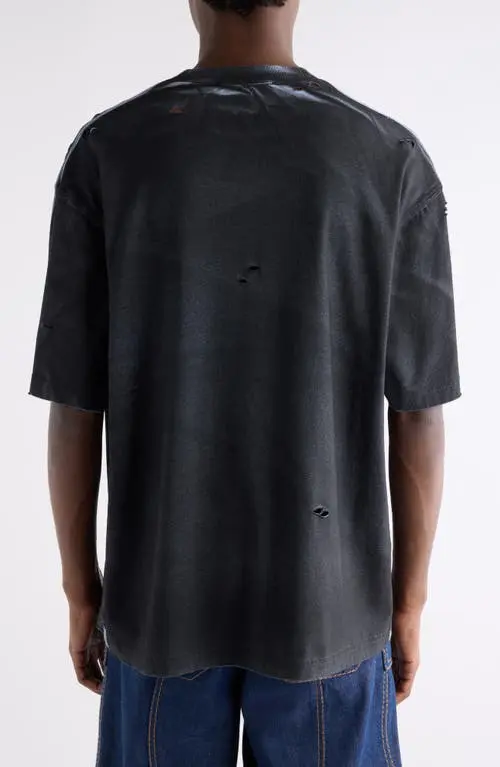 Acne Studios Exford U Distressed Coated Button Logo Graphic T-shirt